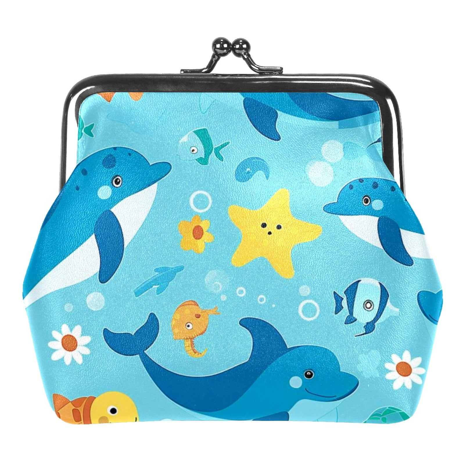 Coin Purse,Leather Small Change Purse,Cartoon Ocean Dolphin Coin Pouch ...