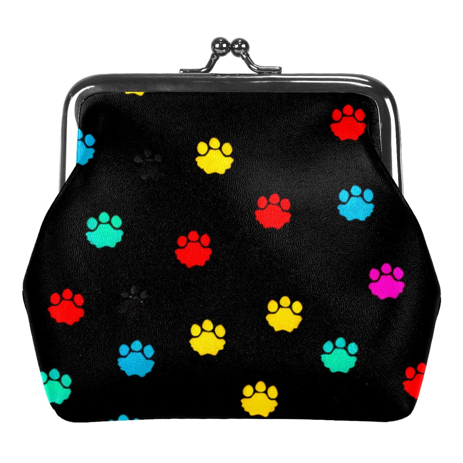 Coin Purse,Leather Small Change Purse,Colorful Dog Paw Prints Coin ...