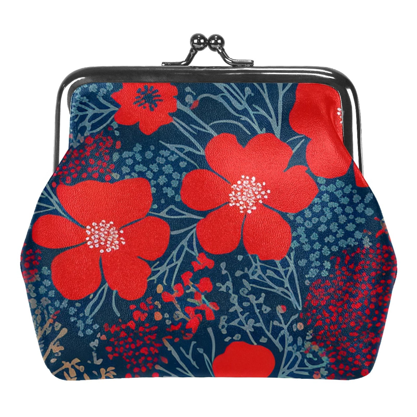 Coin Purses & Pouchese,Tropical Red Floral Change Purse for Travel ...