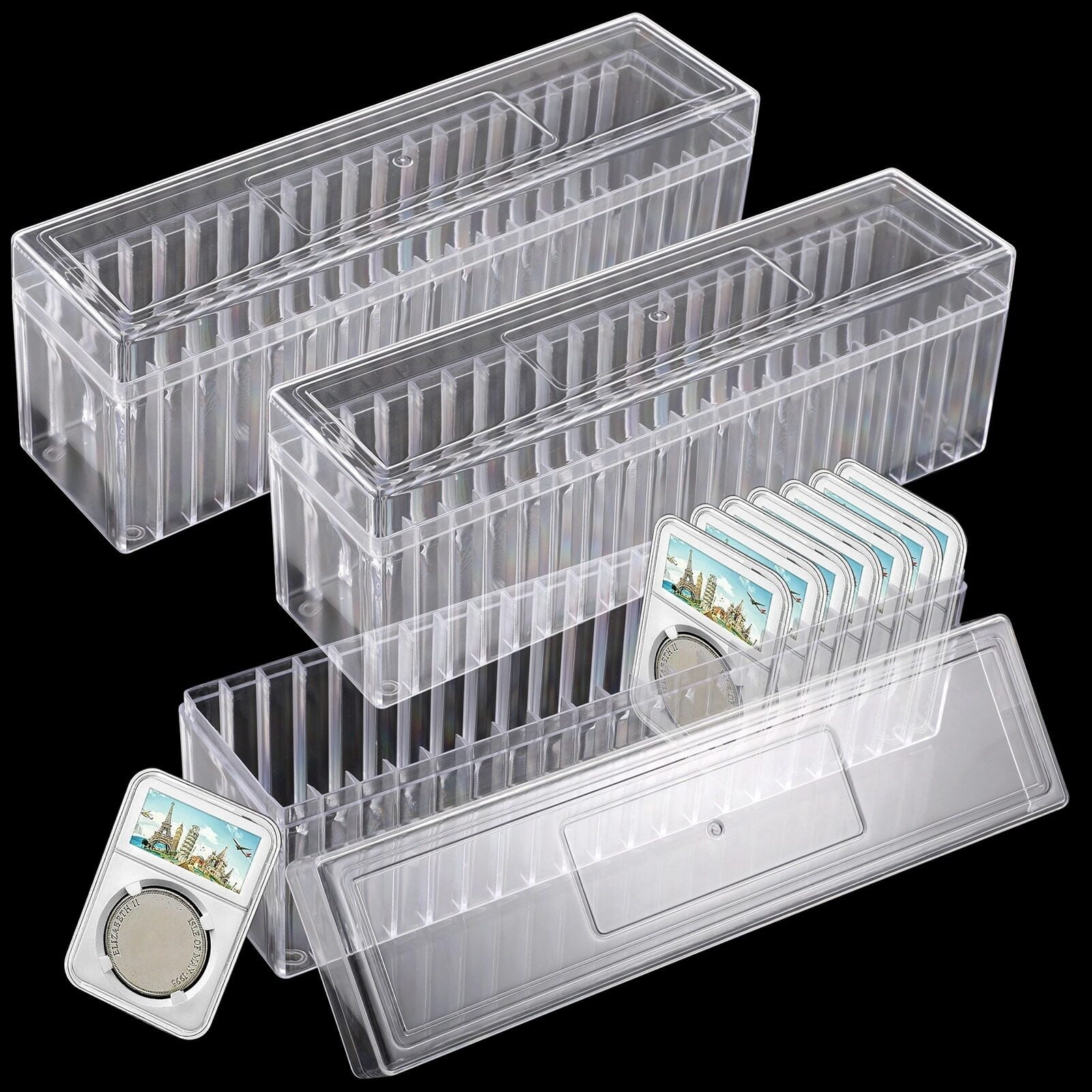 Coin Slab Storage Boxes, 3 Packs Coin Holder Organizer Boxes with 20 ...
