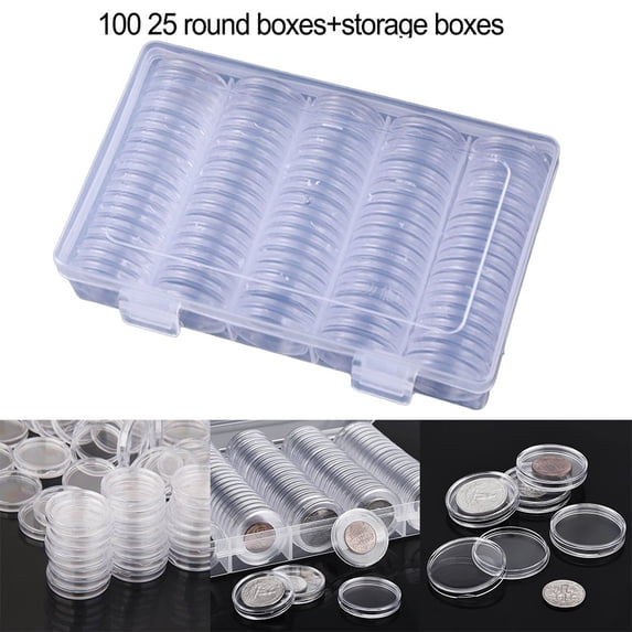 Coin Storage Box 100Pcs 25Mm Round Plastic Coin Capsule Holder Box ...