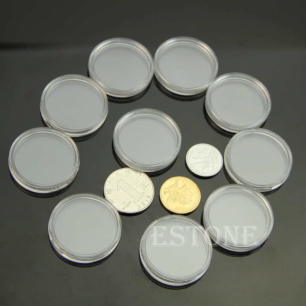 Coin Storage Box 30mm Clear Round Capsules Holder Set of 10 Container ...