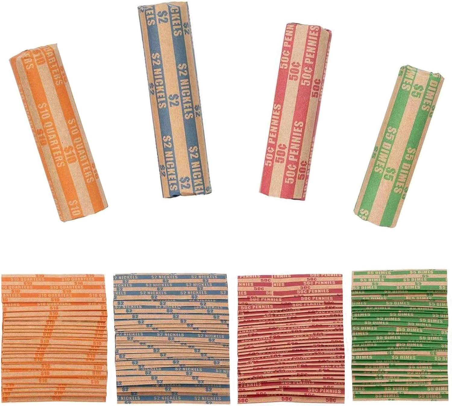 Coin Wrappers 100 Assorted, Flat Coin Rolls Wrappers, Including 30 ...