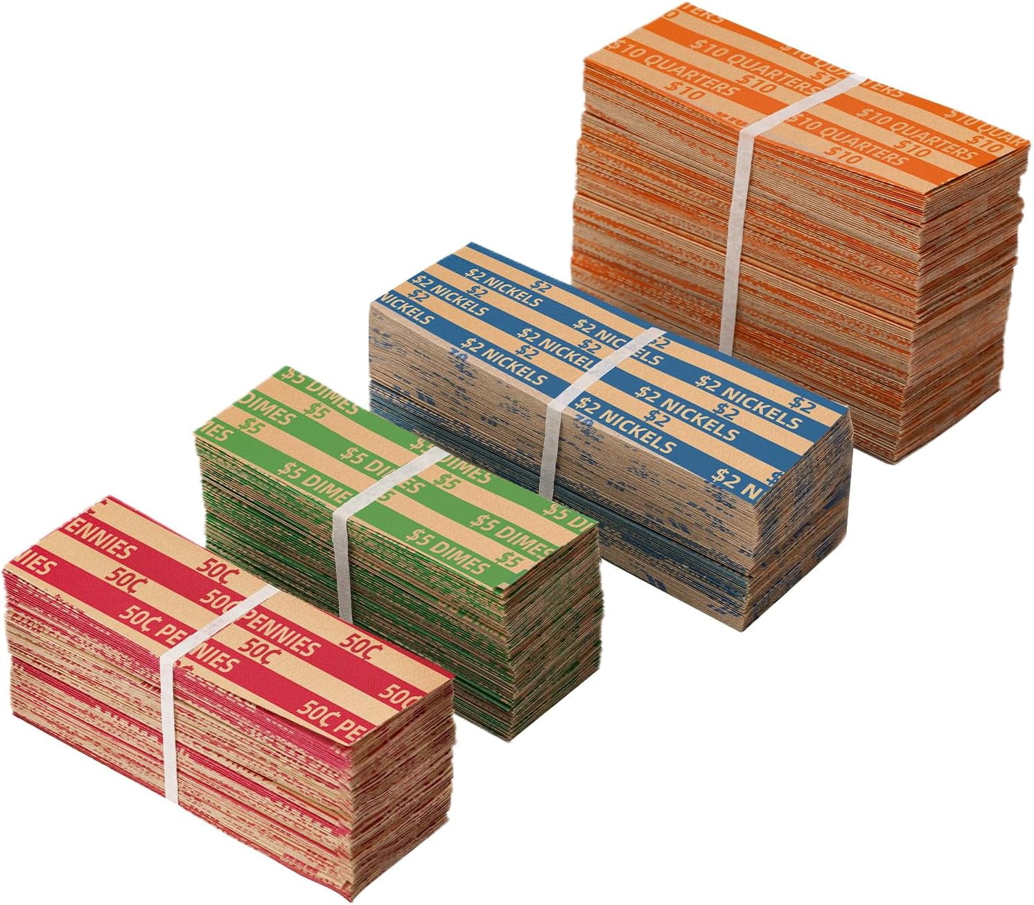 Coin Wrappers Assorted 500 Flat Stripped Coin Roll Wrappers for All ...