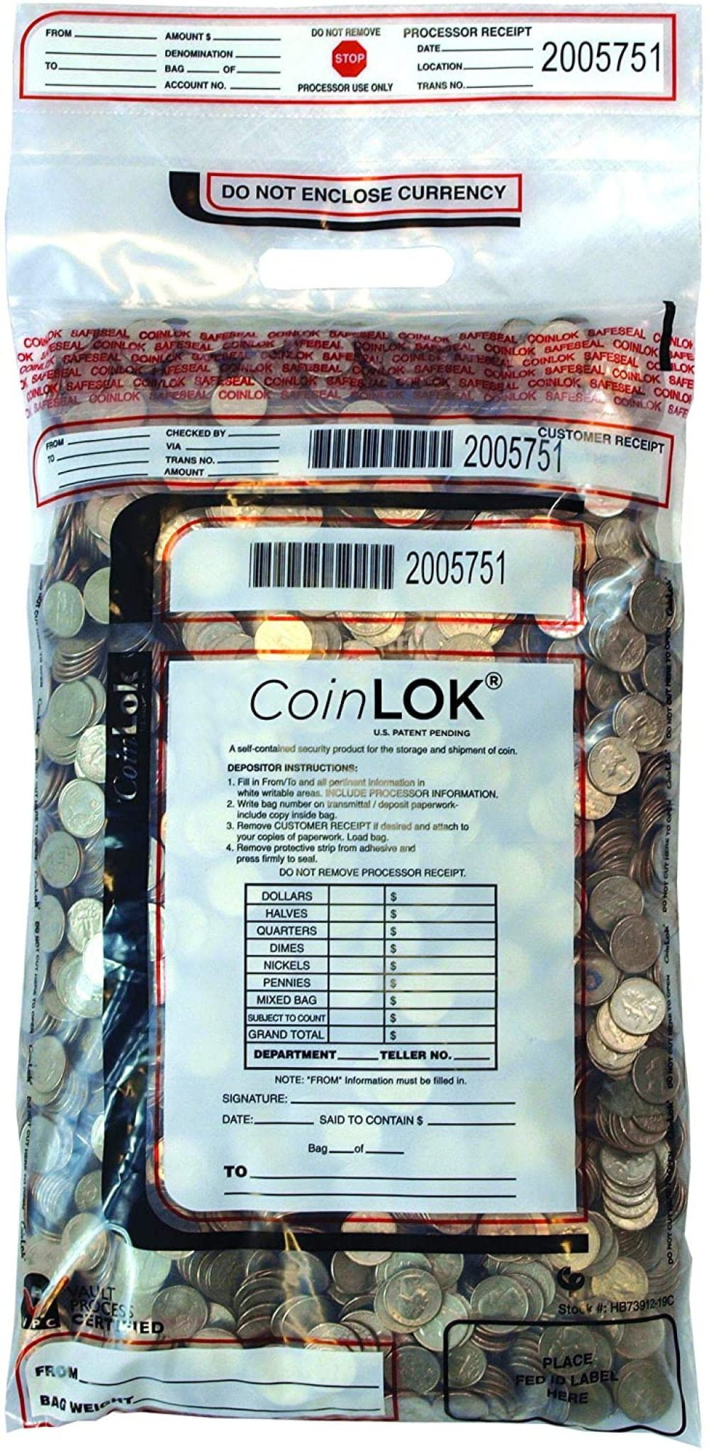 CoinLOK Tamper-Evident Self-Sealing Plastic Coin Bags 12.5" x 25" Clear ...