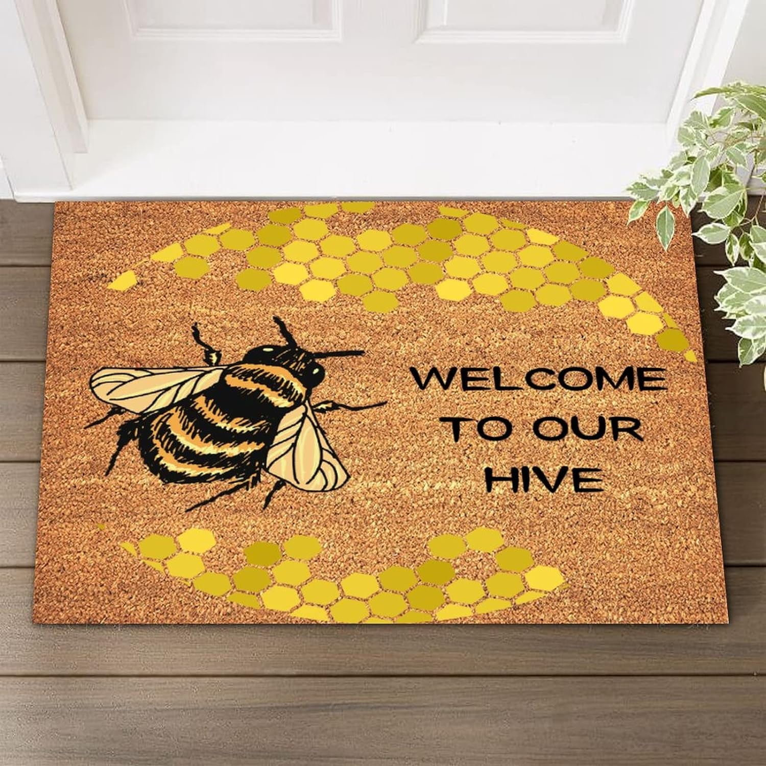 Coir Doormat Front Porch Easy to Clean Welcome to Our Hive Bee ...