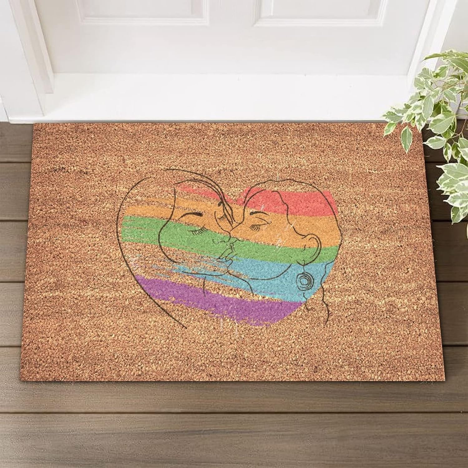 Coir Doormat Non-Slip Rug Lesbian Women Kissing Entry Rug 18"x30" Pride ...