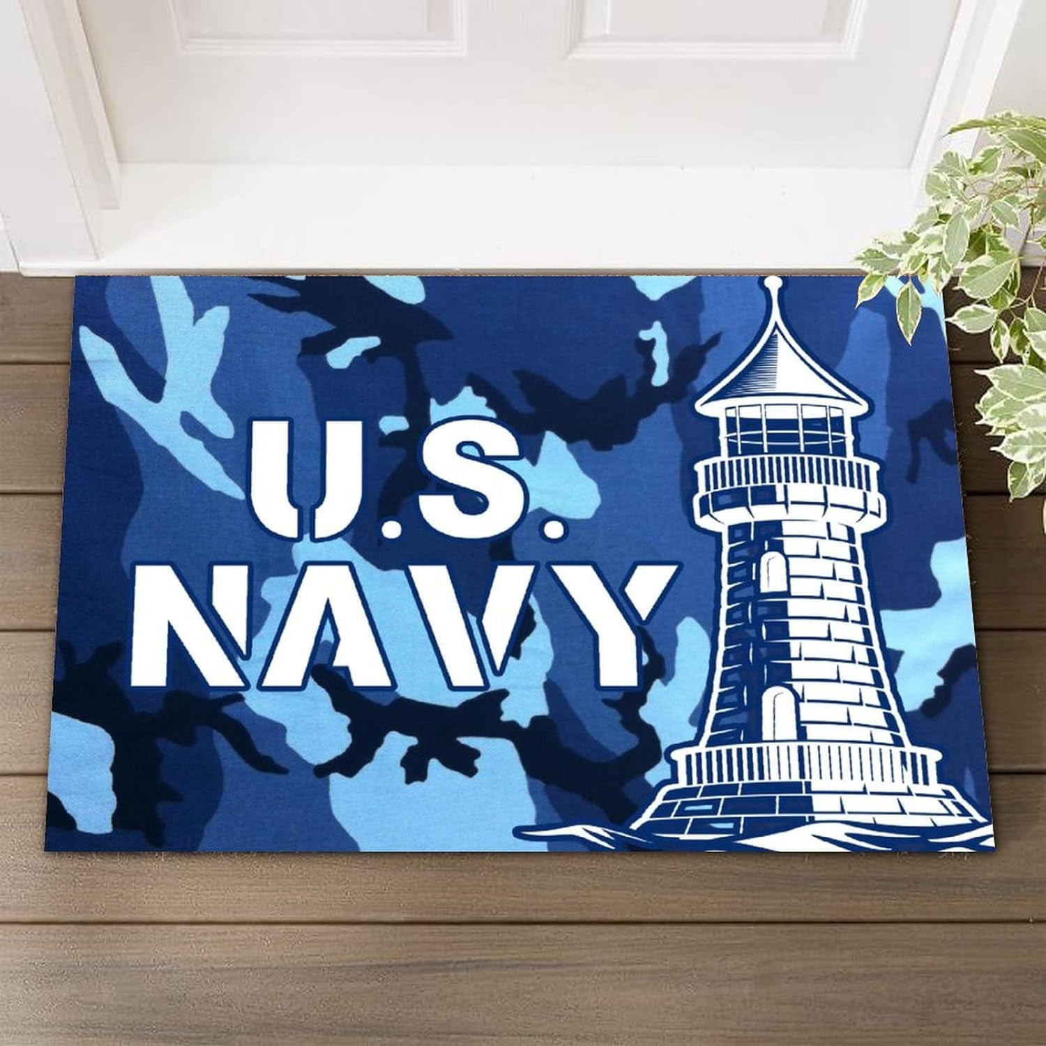 Coir Doormat Weather Resistant United States Navy and White Anchor ...