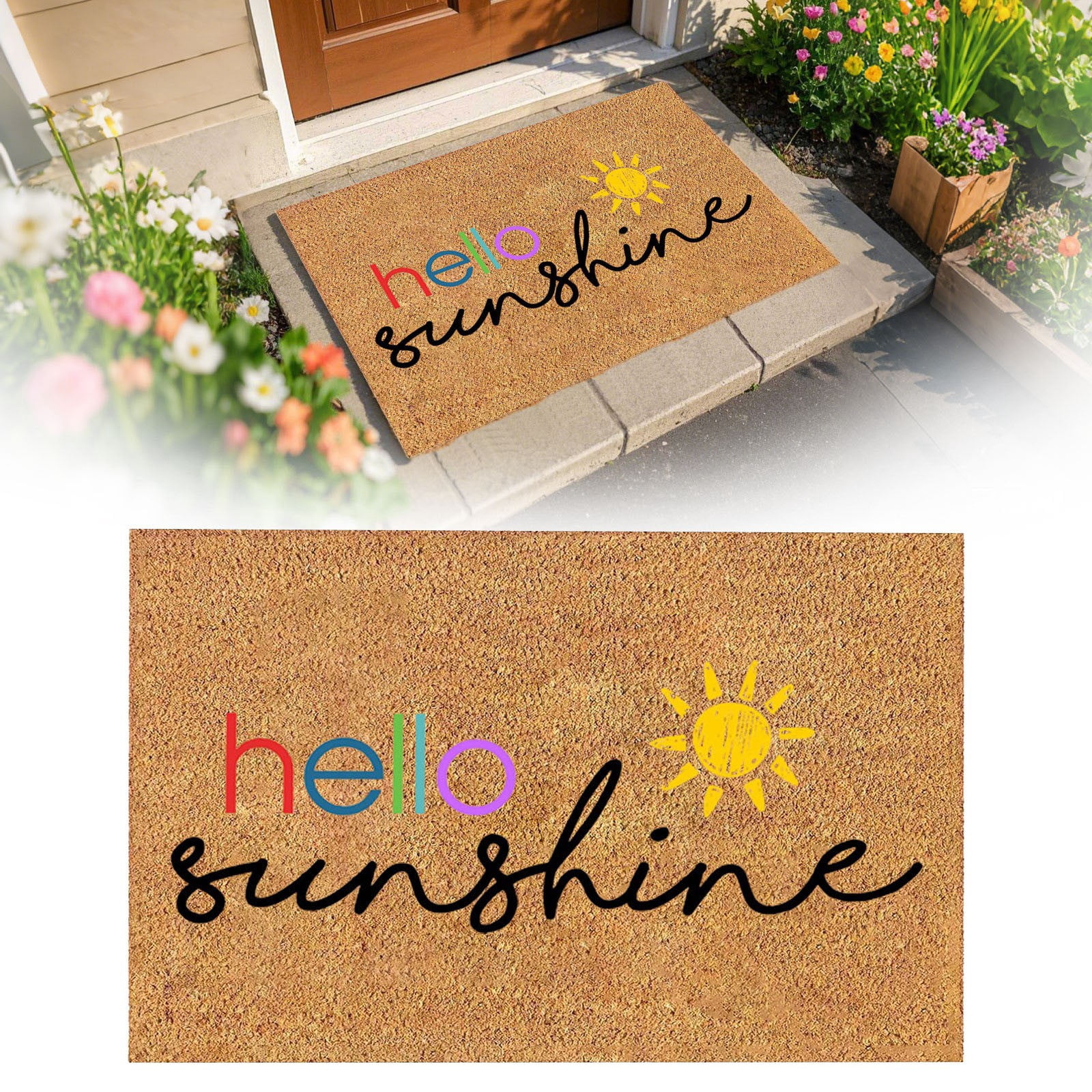 Coir Doormat With Sun Print Non Slip Front Door Mat For Entryway Indoor ...