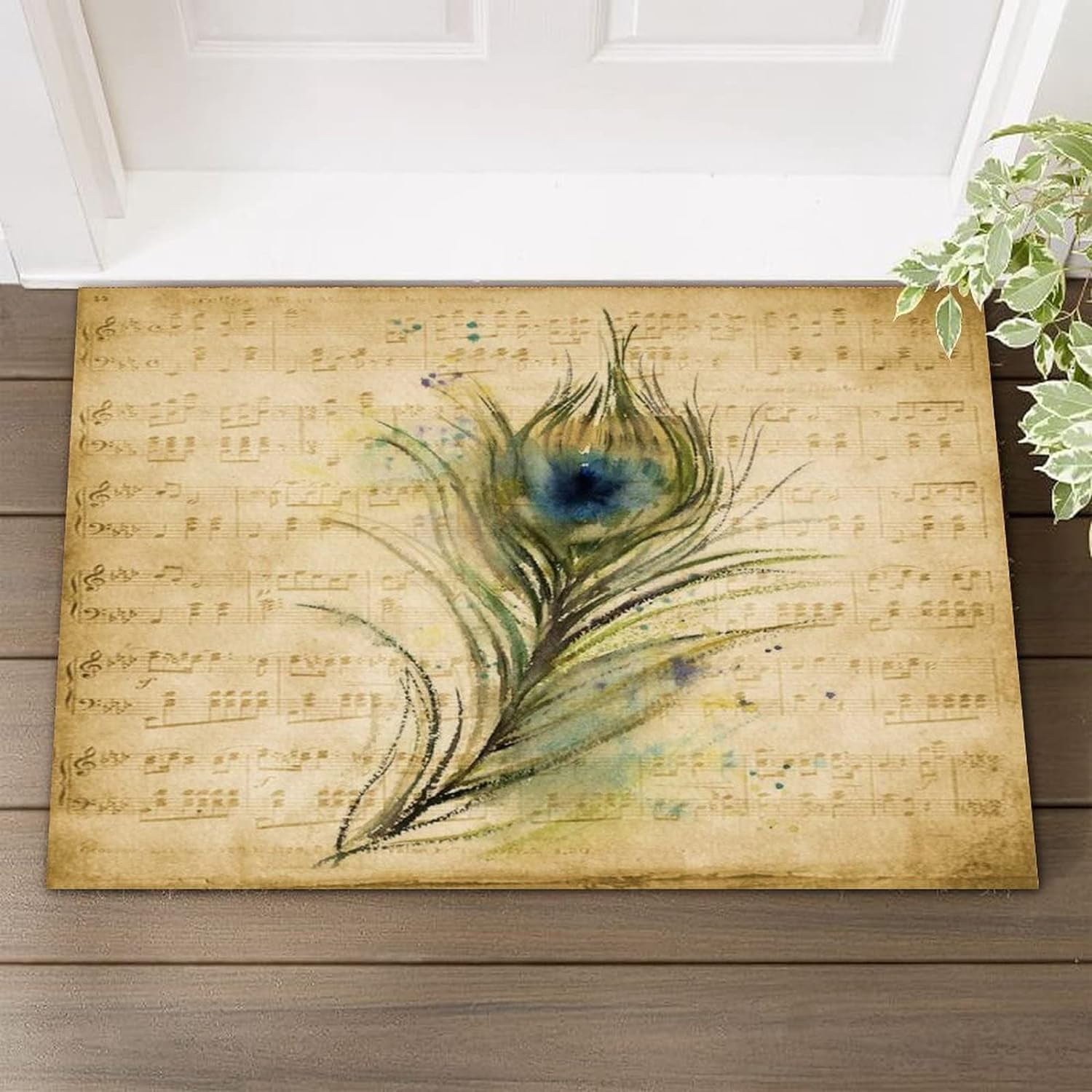Coir Mat Music Notes Old Paper Sheet 18"x30" Peacock Welcome Mats with ...