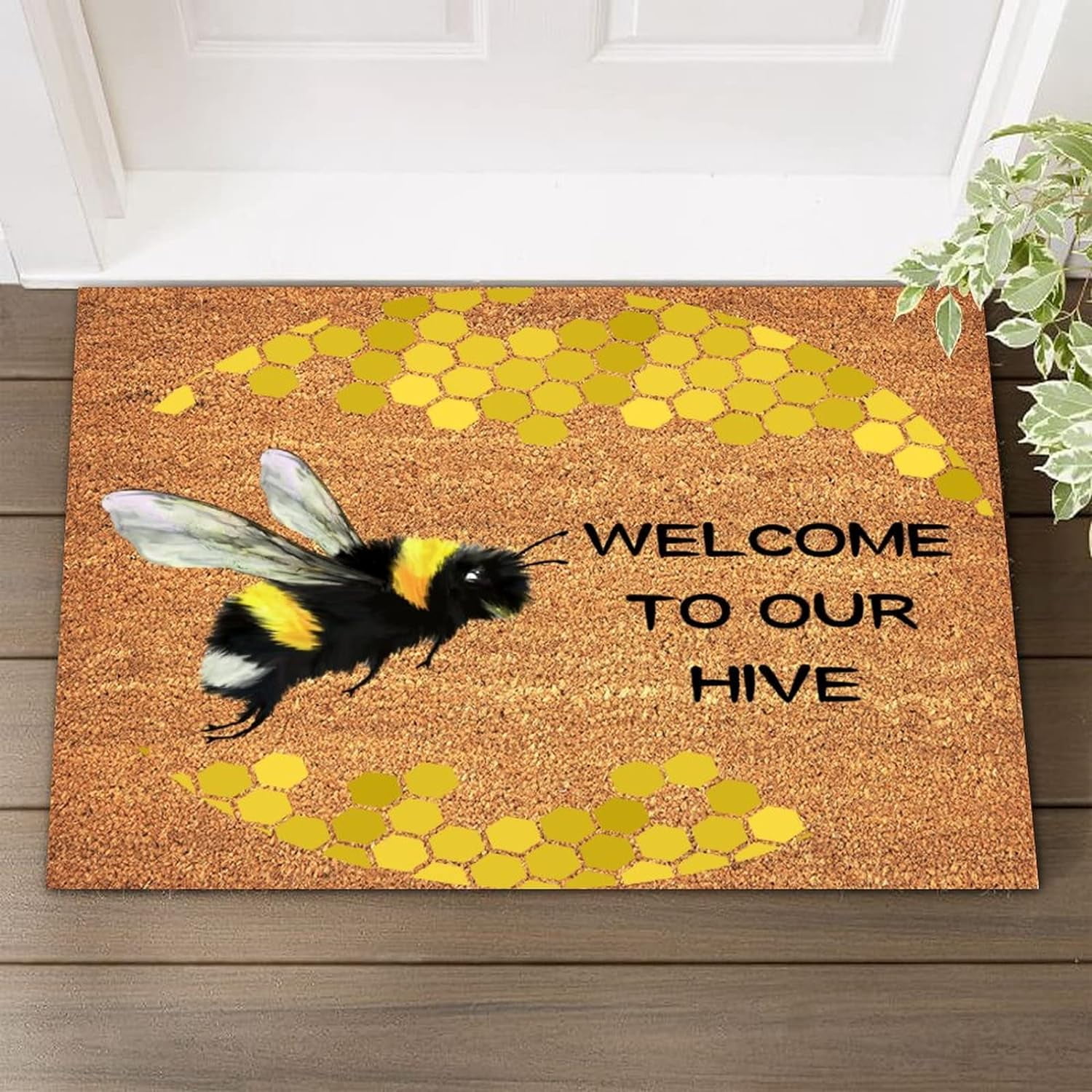 Coir Mat Weather Resistant Welcome to Our Hive Bee Honeycomb Spring ...