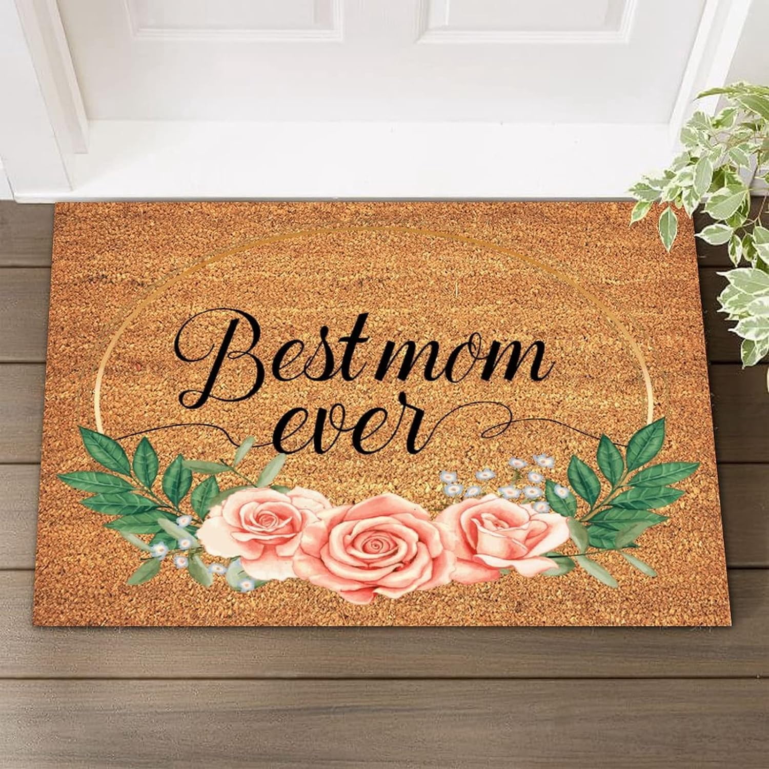 Coir Mat with Flower Wreath Welcome Mats 18"x30" Best Mom Ever Outdoor ...