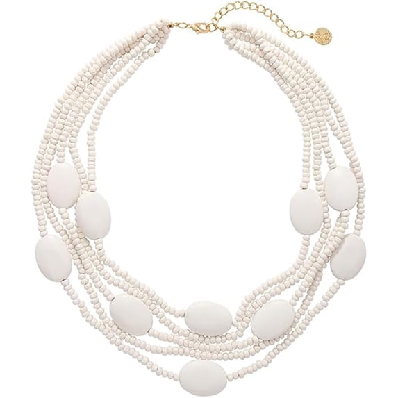 Coiris Bead Necklace for Women 5 Layers Strand Wooden Choker Necklaces ...