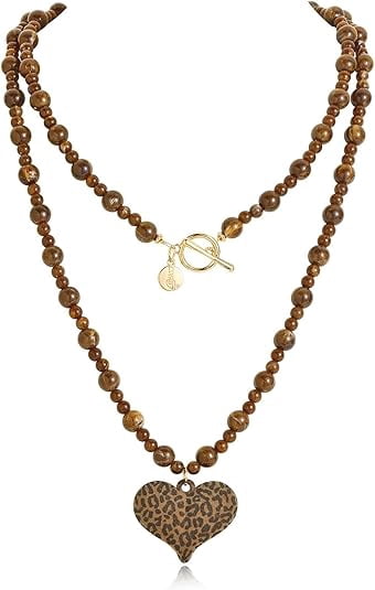 Coiris Chunky Amber Heart Necklace for Women Statement Beaded Pendant ...