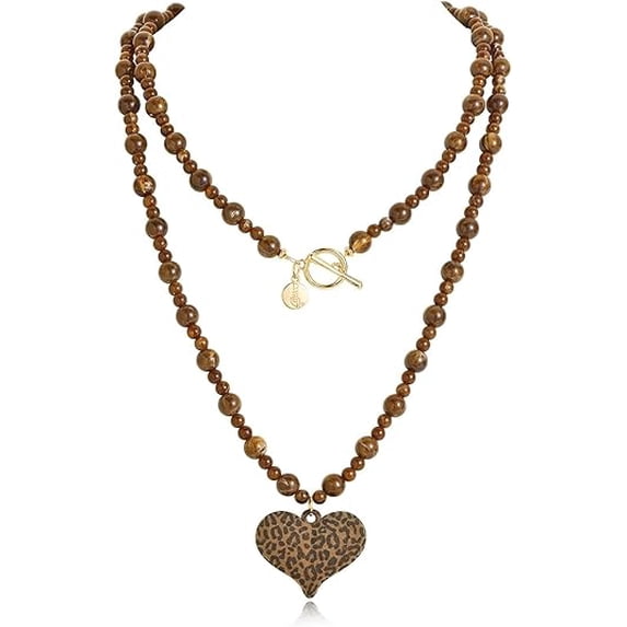 Coiris Chunky Amber Heart Necklace for Women Statement Beaded Pendant ...