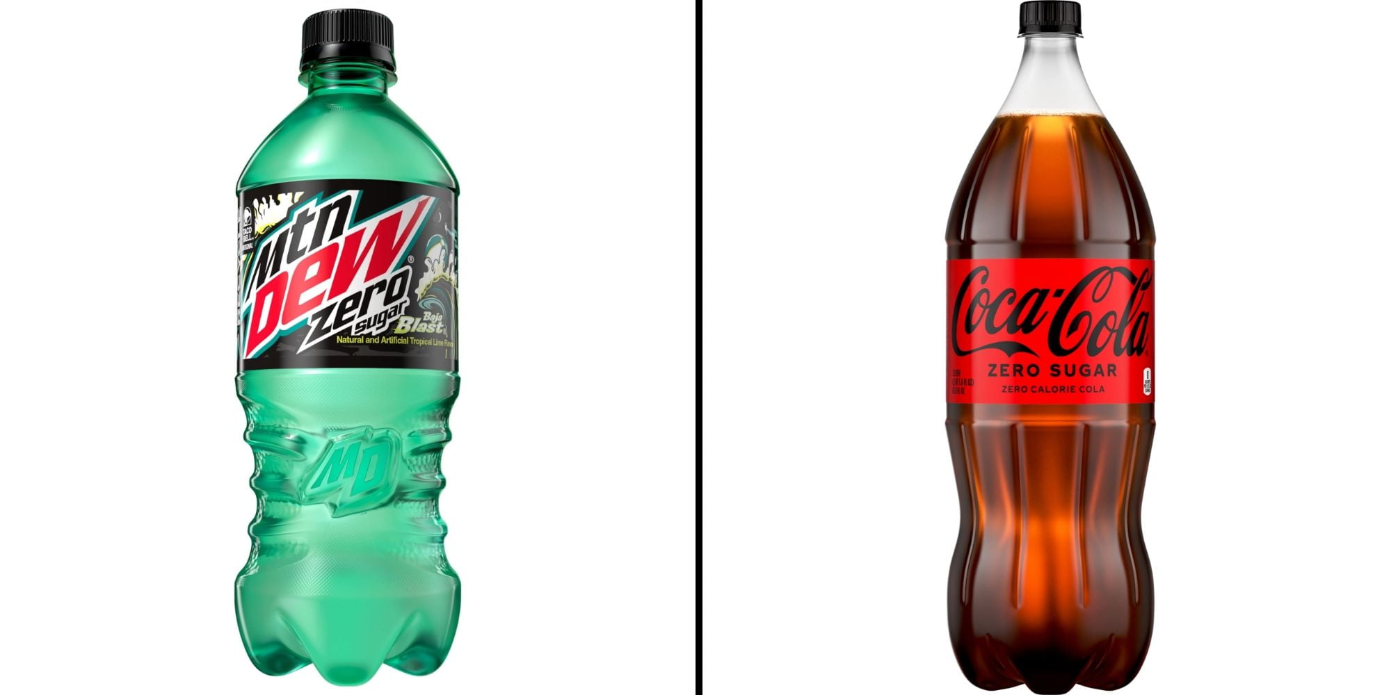 Coke Zero Sugar Cola Soda 2 Liter Bottle & Mountain Dew Baja Blast Zero ...