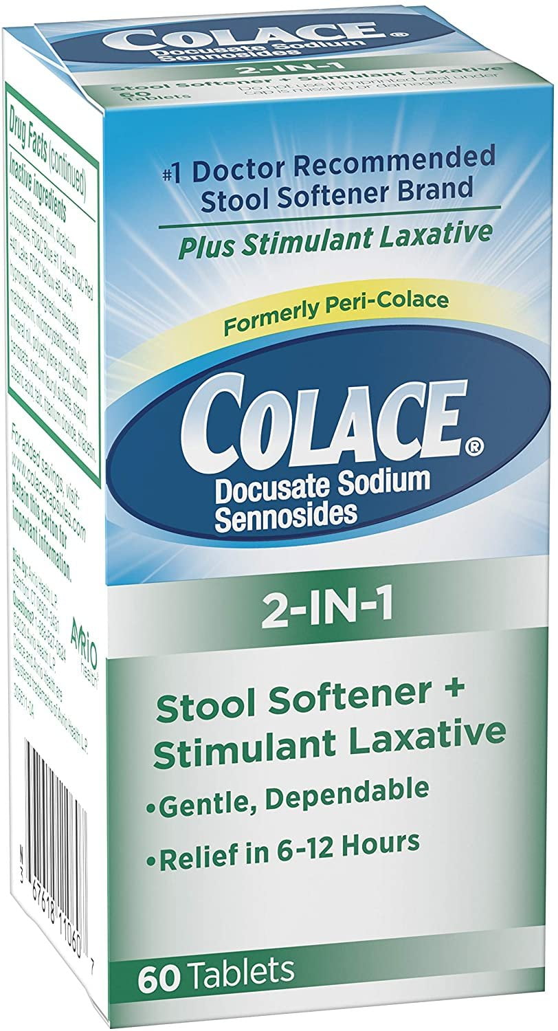 Colace 2-IN-1 Stool Softener & Laxative Tablets, 60 Count, 2-Pack for ...