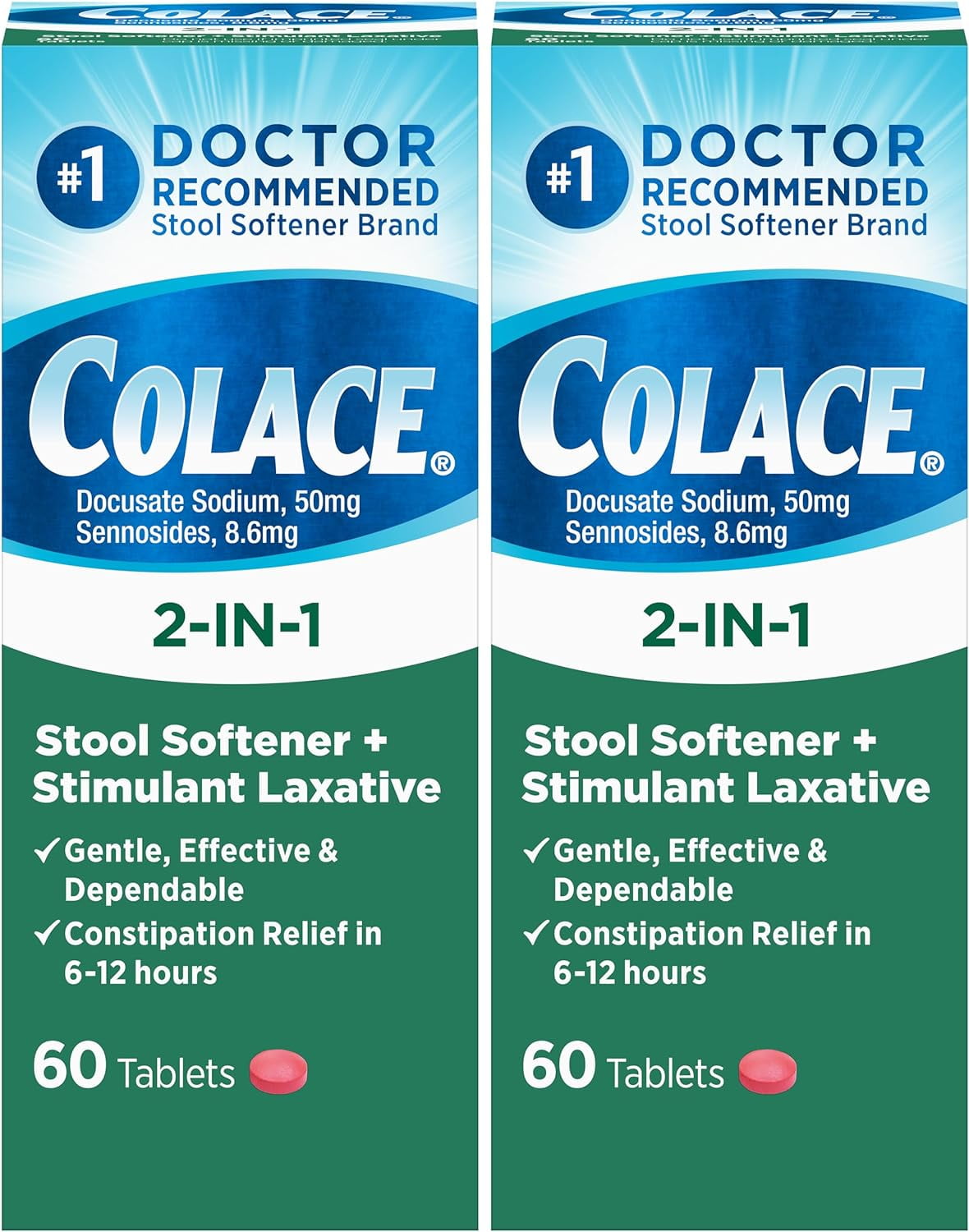 Colace 2-In-1 Stool Softener Plus Stimulant Laxative for Gentle ...