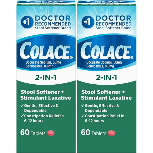 Colace 2-In-1 Stool Softener Plus Stimulant Laxative for Gentle ...