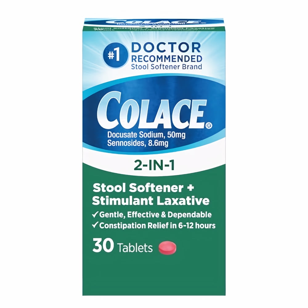 Colace 2-in-1 Stool Softener + Stimulant Laxative Tablets (Pack of 8 ...