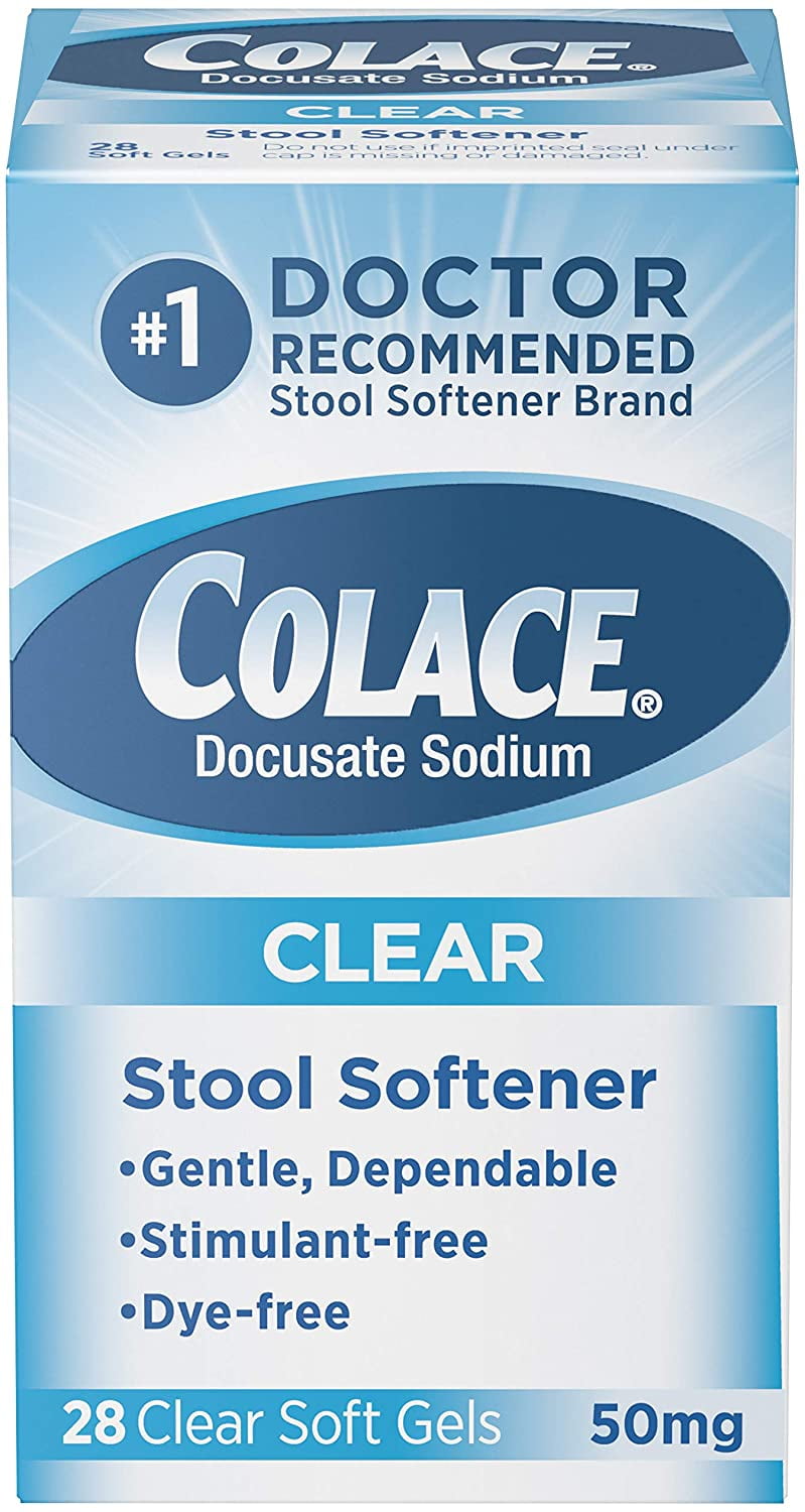 Colace Clear Docusate Sodium Stool Softener 50mg Soft Gels, Dye-Free ...