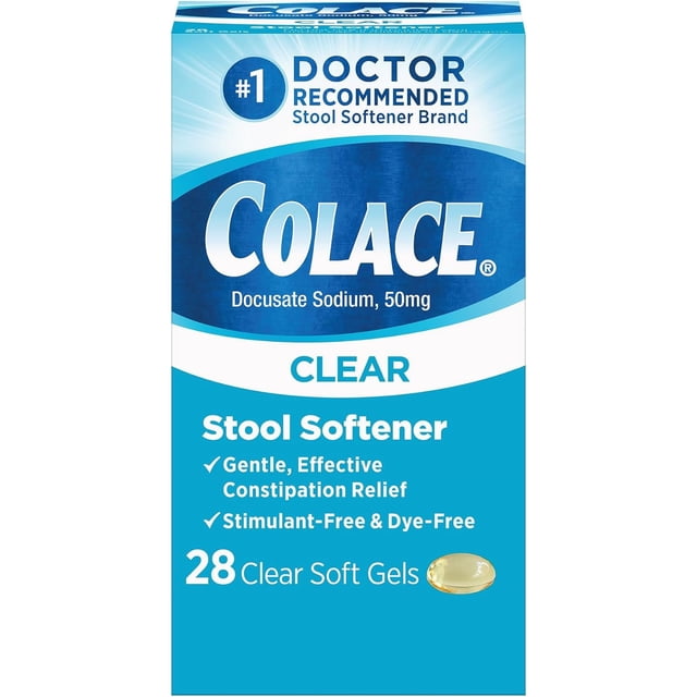 Colace Clear Stool Softener Soft Gel Capsules Constipation Relief 50mg ...