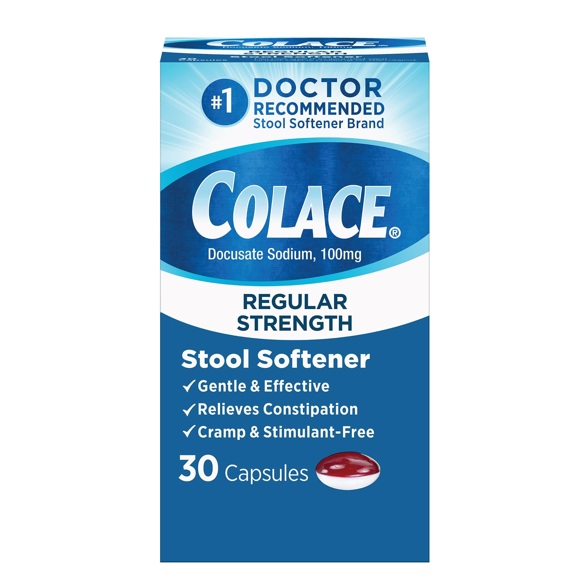 Colace Docusate Sodium Stool Softener 100 mg Capsules 30 Count (Pack of ...