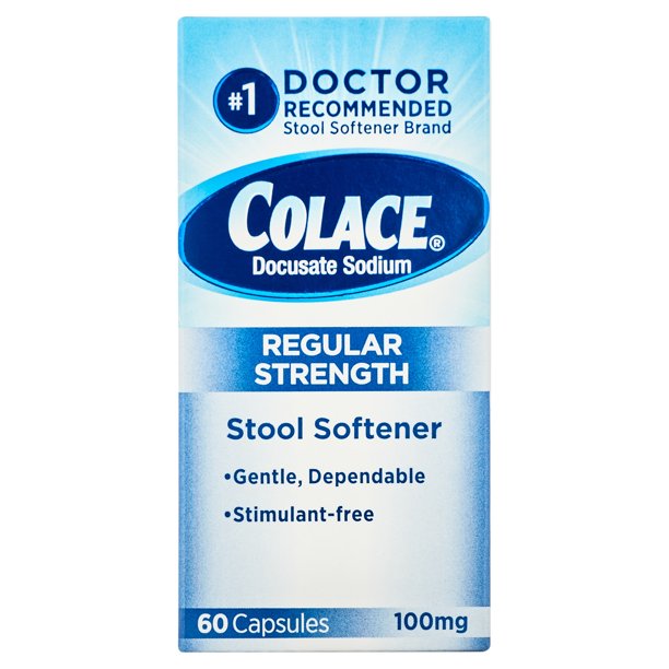 Colace Docusate Sodium Stool Softener 100mg, 60 capsules - Walmart ...