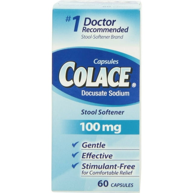 Colace Dye-Free Stool Softener, 100 mg Capsules, 60 ea - Walmart.com
