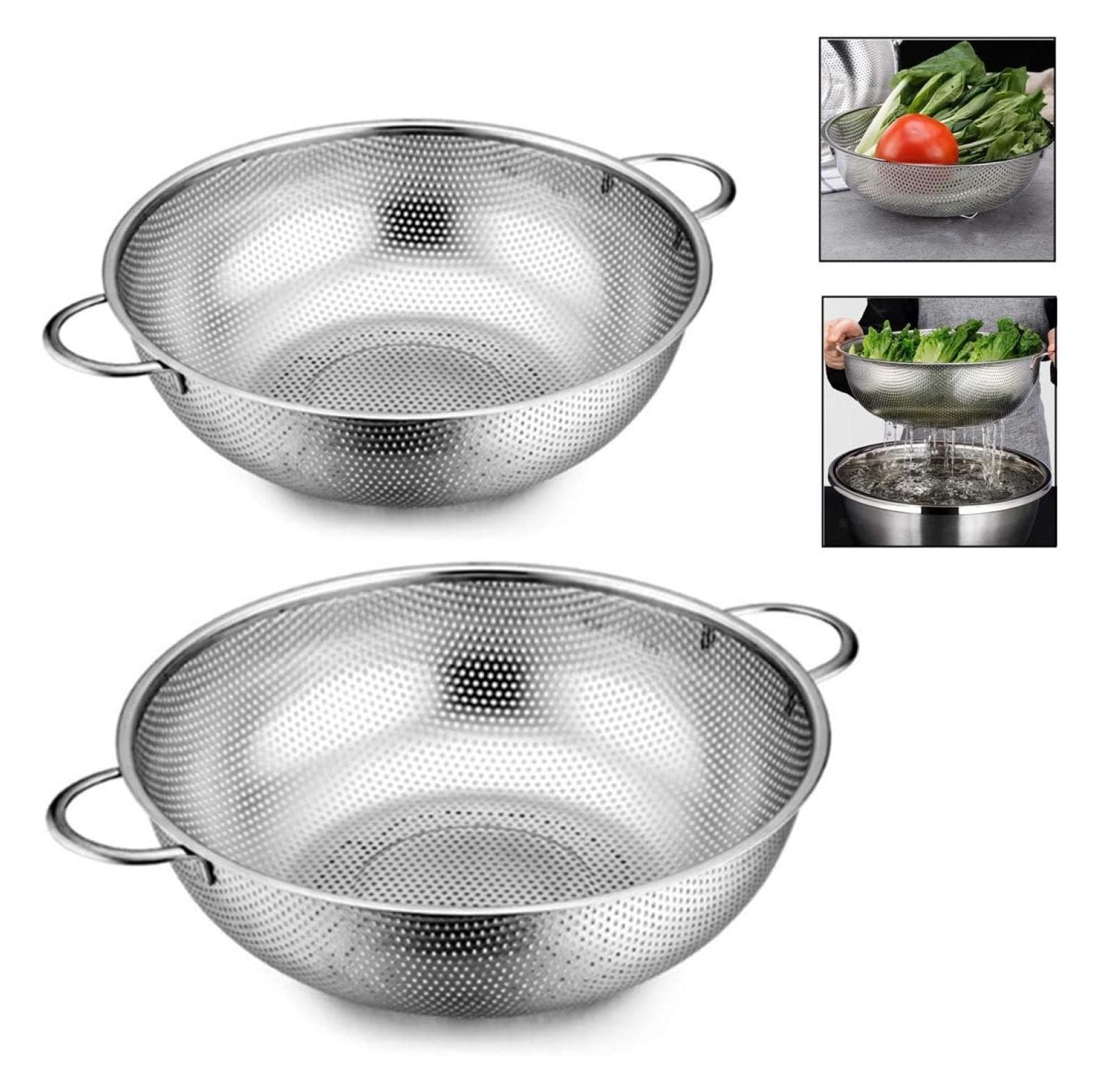 Colander Set of 2, Heavy Duty Stainless Steel Micro-Perforated Strainer ...