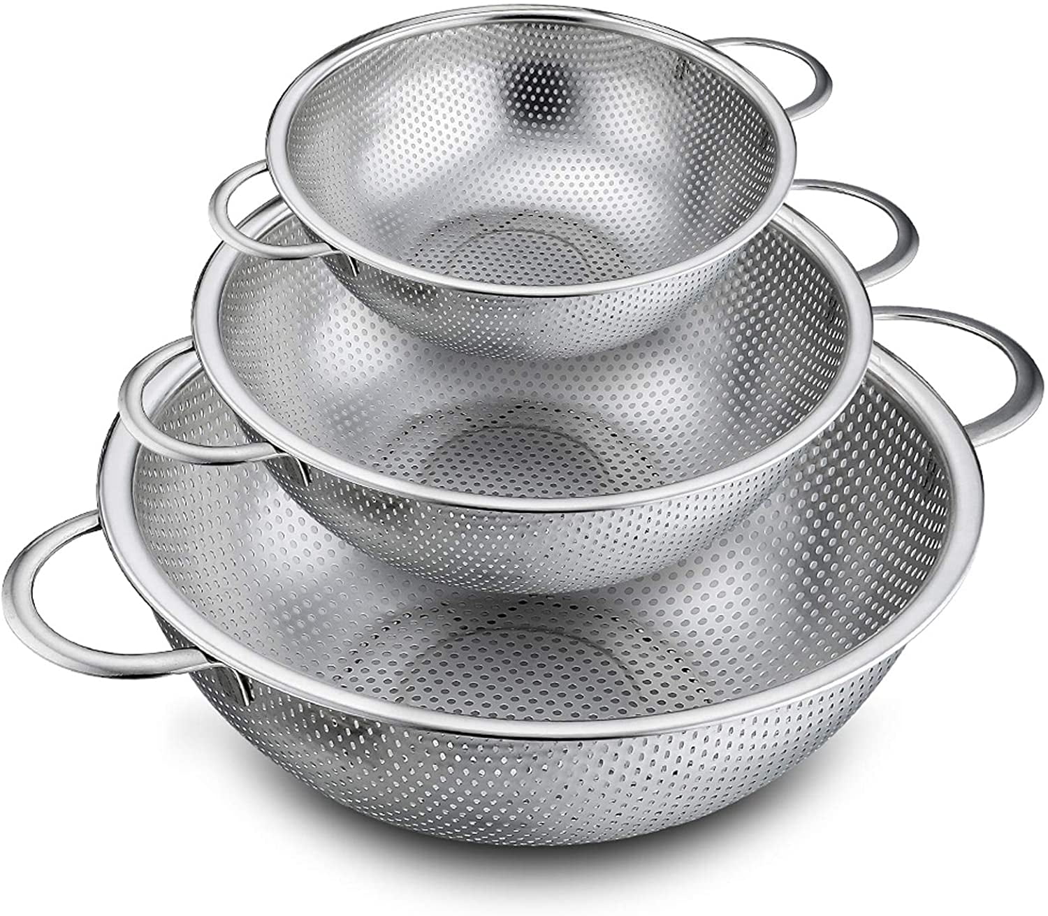 Colander Set of 3, Stainless Steel Micro-Perforated Colanders Strainers ...