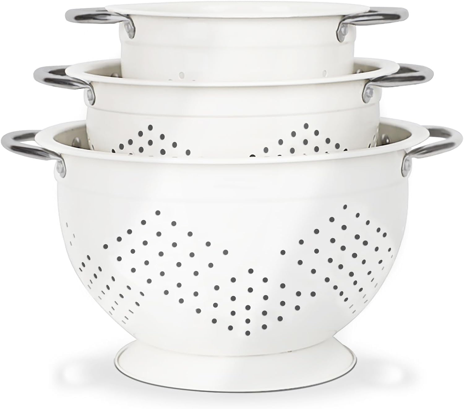 Colander Set of 3, 1.5, 3, 5 QT Powder Coated Metal Strainers with ...
