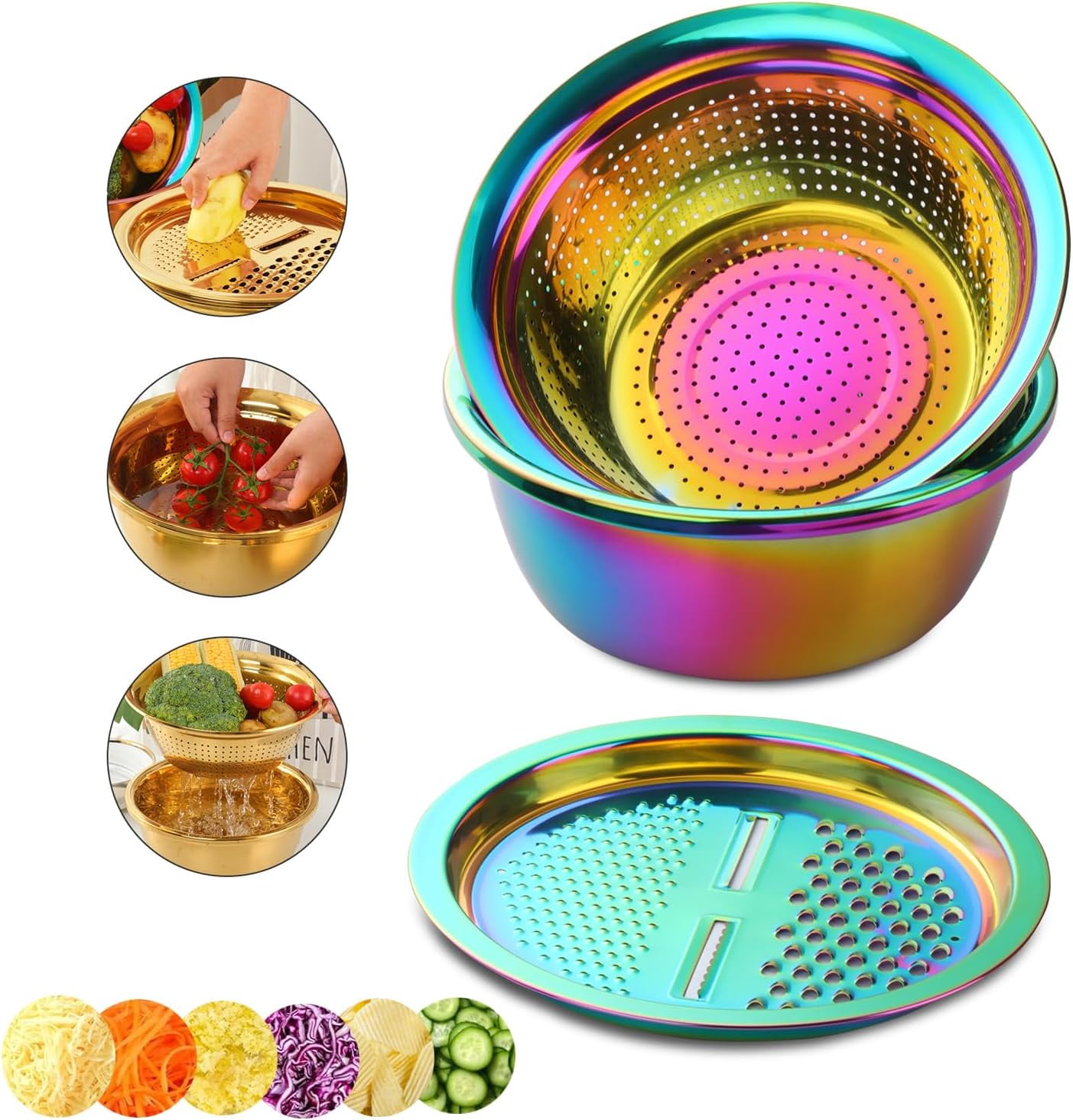 Colander Stainless Steel: 3 in 1 Multifunctional Stainless Steel Basin ...