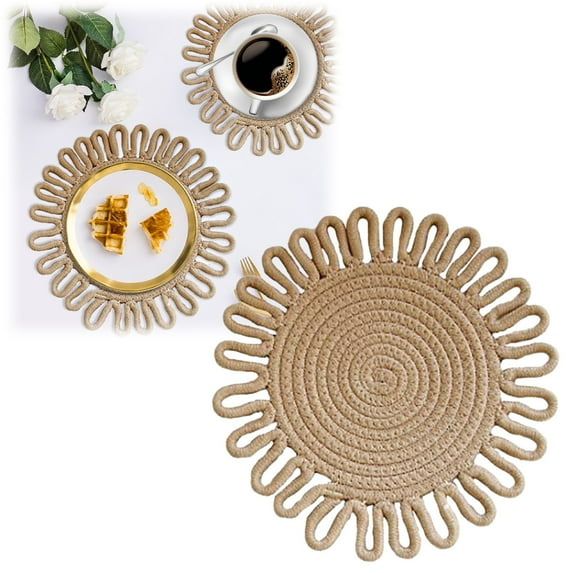 Colanlan Woven Floral Placemat Cotton Cord Vintage Woven Insulation Mat ...