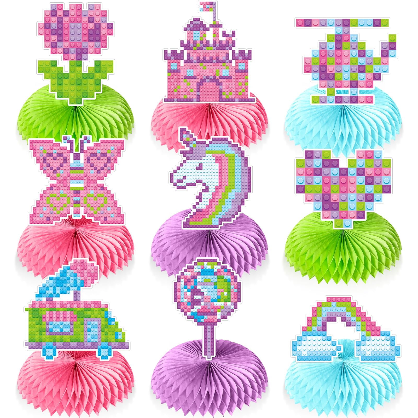 Colarr 9 Pieces Pink Building Block Party Girls Supplies Honeycomb ...