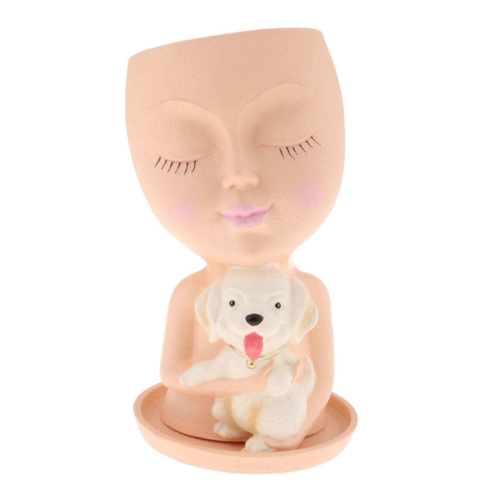 Colaxi Girl Head Planter Cute Sculpture Face Flower Pot for Desk Living ...