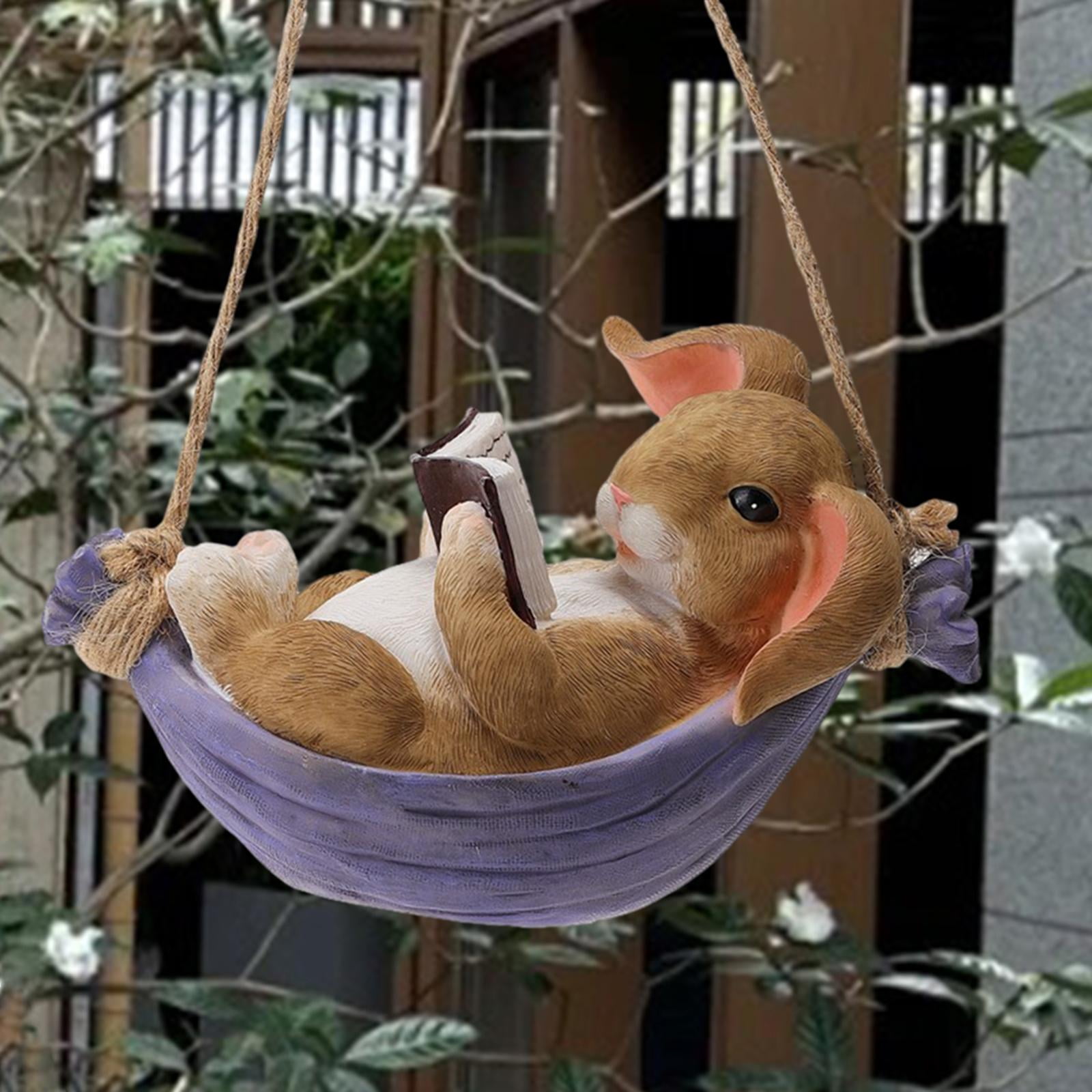 Colaxi Hanging Hammock Rabbit Statue Resin Swinging Rabbit Statue Cute ...