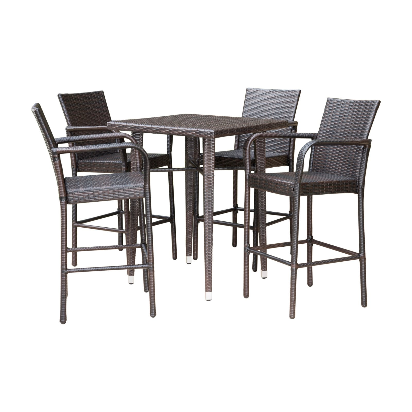 Colburn Outdoor 5 Piece Multi-brown Wicker Square Bar Table Set ...
