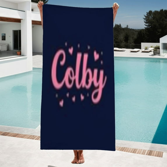 Colby Cursive Pink Hearts Beach Towel - Stylish Bath & Pool Towel for ...