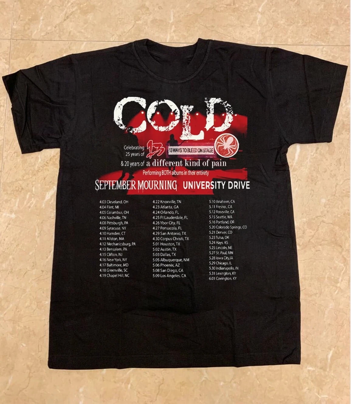 Cold Band Celebrating 25 Years Tour Dates 2025 T Shirt Black All Size ...