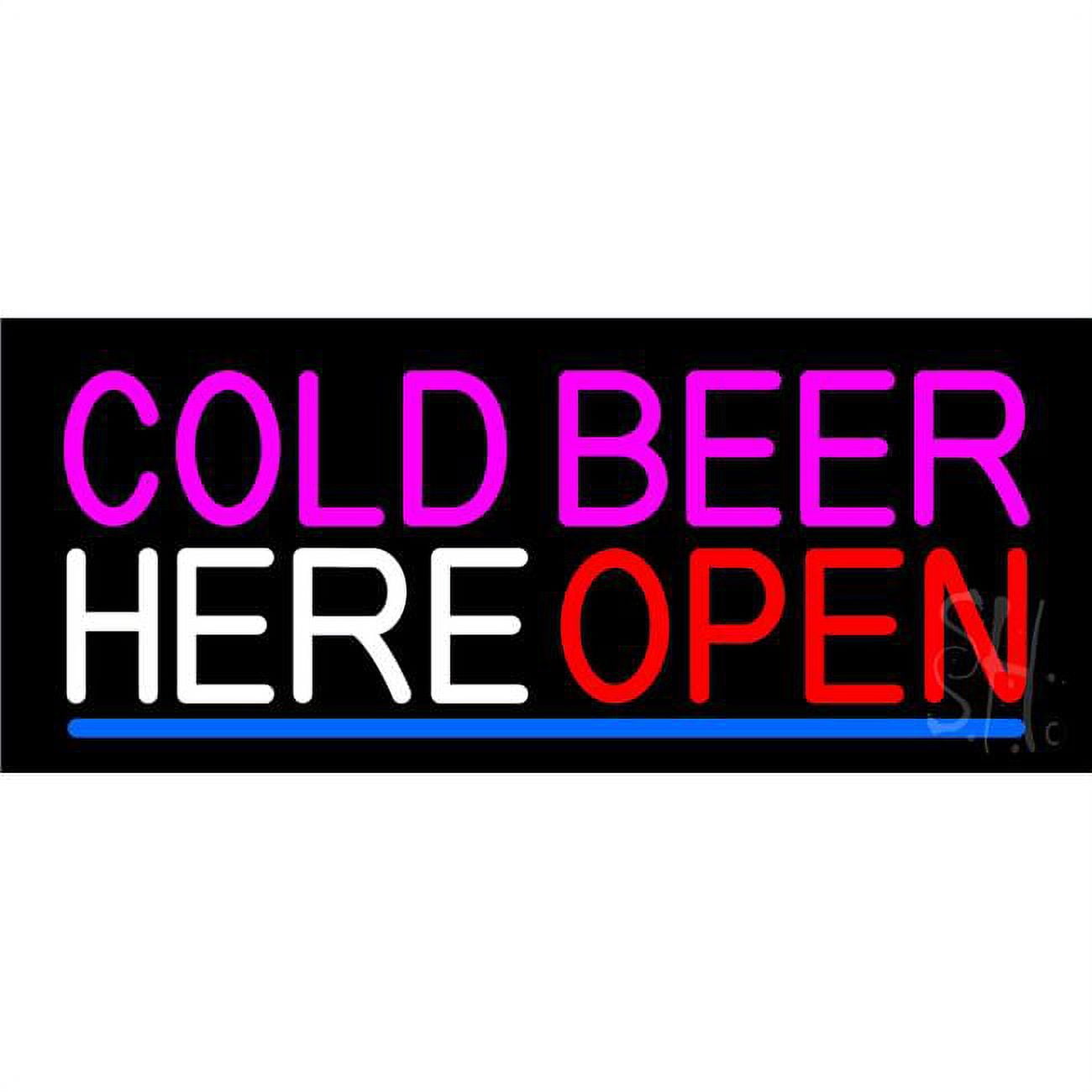Cold Beer Here Open Clear Backing Neon Sign - Pink, White, Red & Blue ...