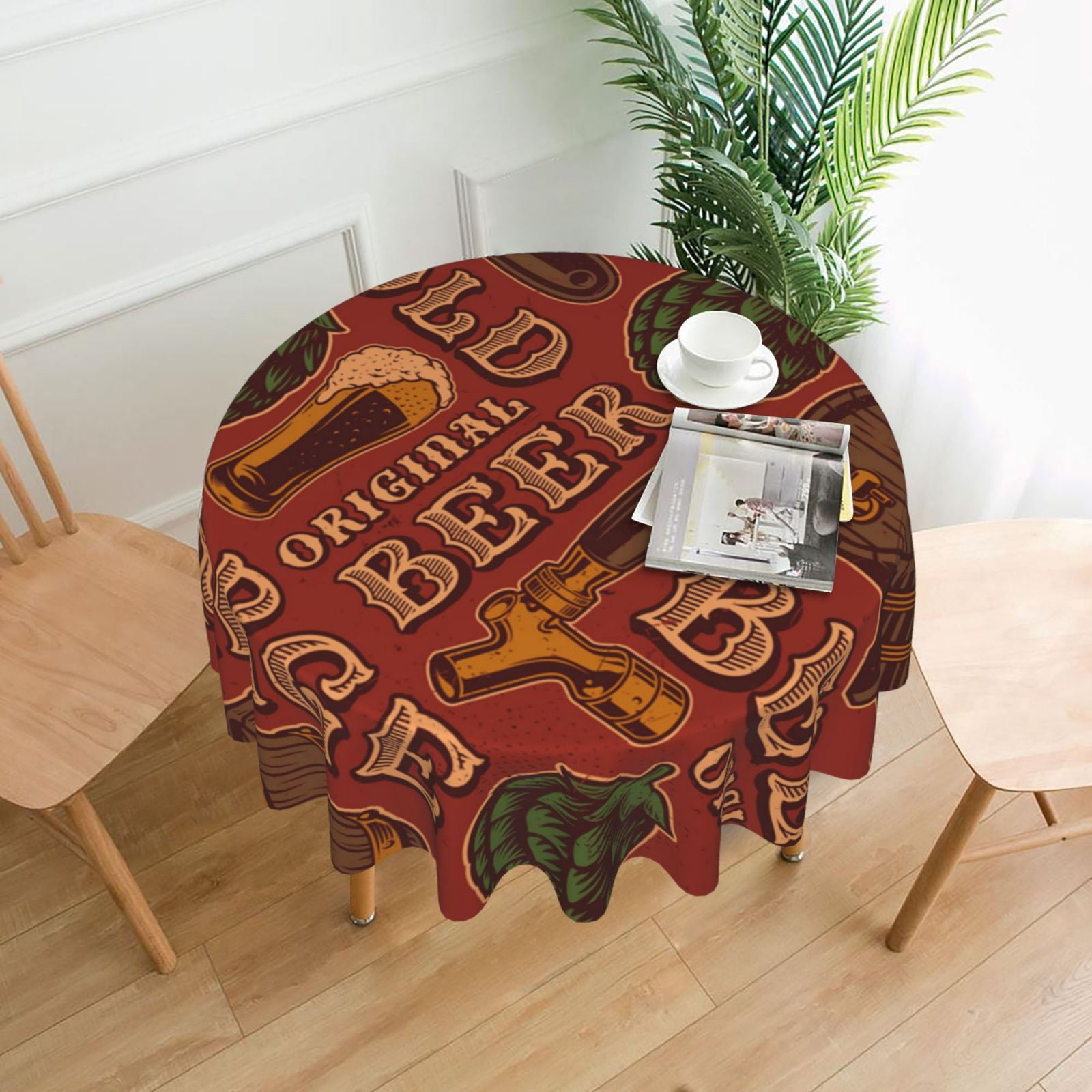 Cold Beer Vintage Tablecloths Round 60 inch Fabric Table Cloth Cover ...