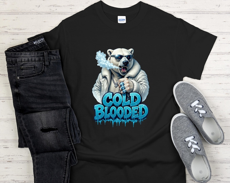 Cold Blooded Bear Graphic Tee, Ice Style Animal Art Shirt, Bold ...