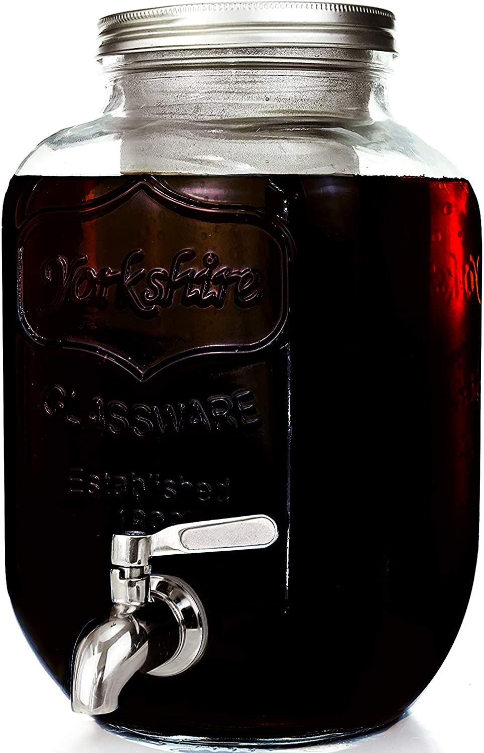 Cold Brew Coffee Iced-Tea Maker Pitcher, 1 Gal Glass Dispenser w/Metal ...