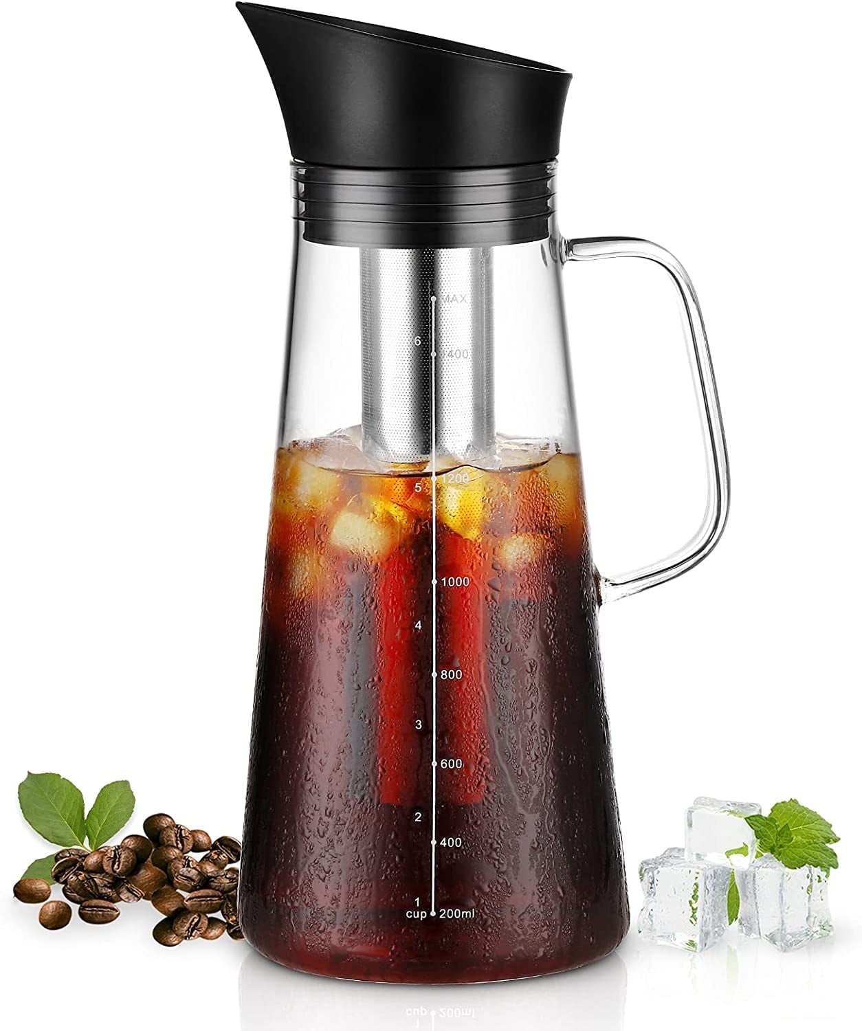 Cold Brew Coffee Maker, 1.5L/50OZ Iced Tea & Coffee Cold Brew Maker ...