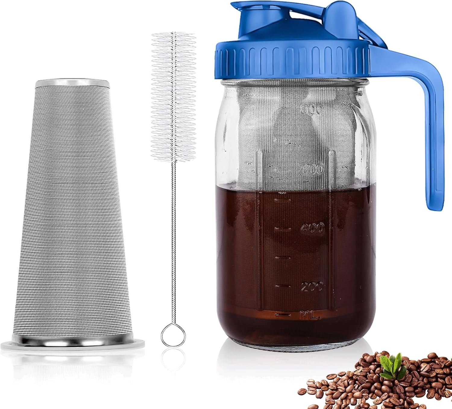 Cold Brew Coffee Maker,32 oz Mason Jar Pitcher with Stainless Steel ...