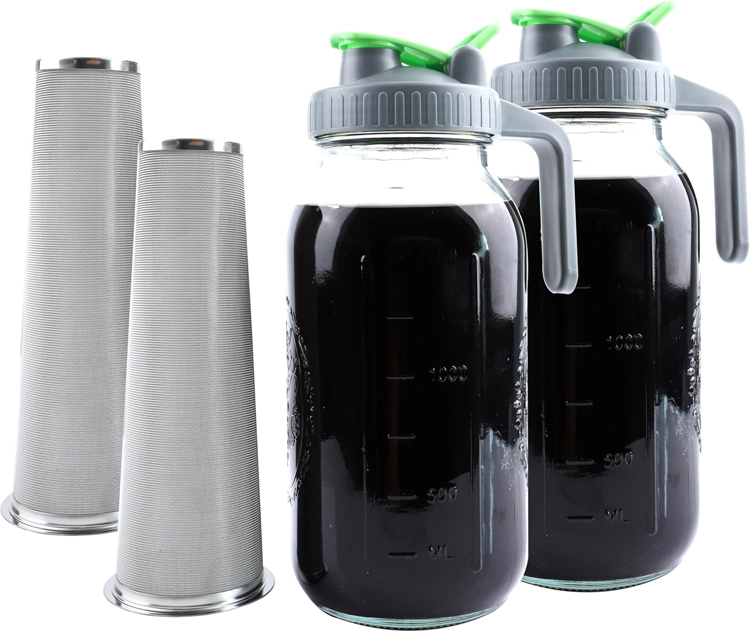 Cold Brew Coffee Maker 64 Oz Mason Jar Iced Tea Pitcher With Strainer 2 ...