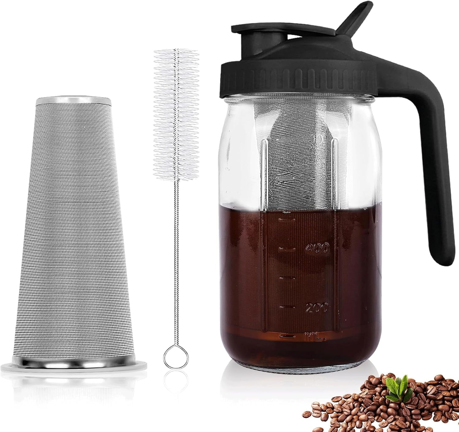 Cold Brew Coffee Maker,64 oz Mason Jar Pitcher with Stainless Steel ...