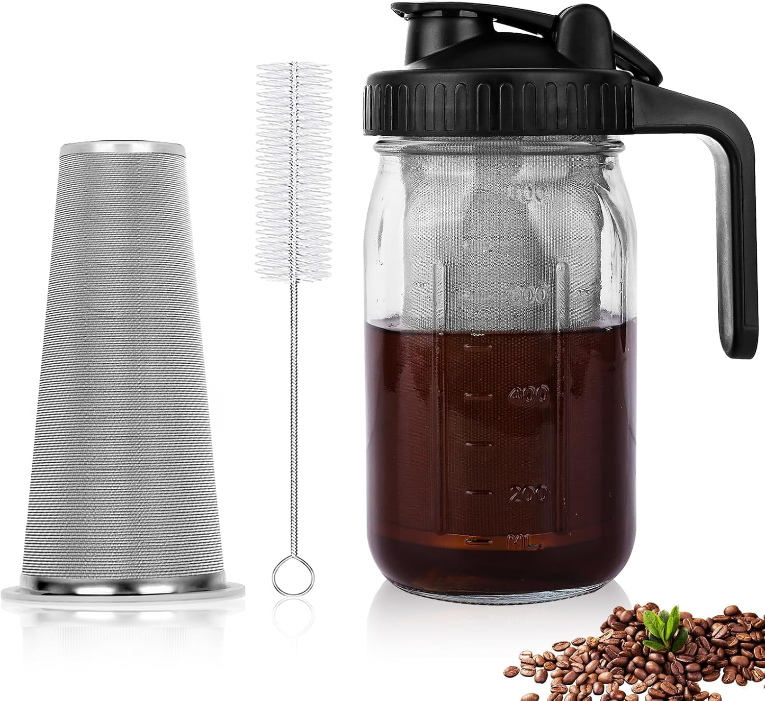 Cold Brew Coffee Maker,64 oz Mason Jar Pitcher with Stainless Steel ...