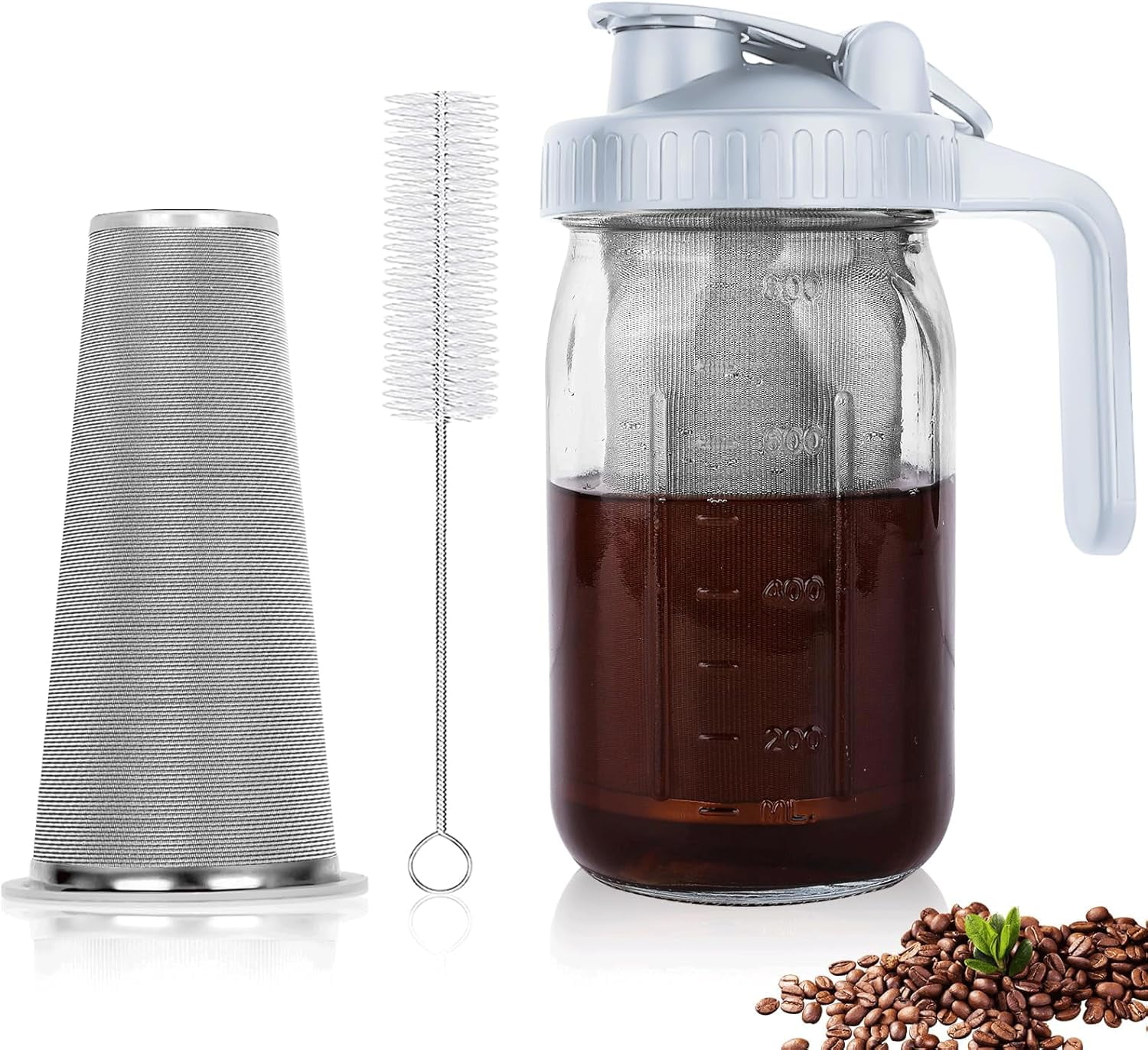 Cold Brew Coffee Maker,64 oz Mason Jar Pitcher with Stainless Steel ...